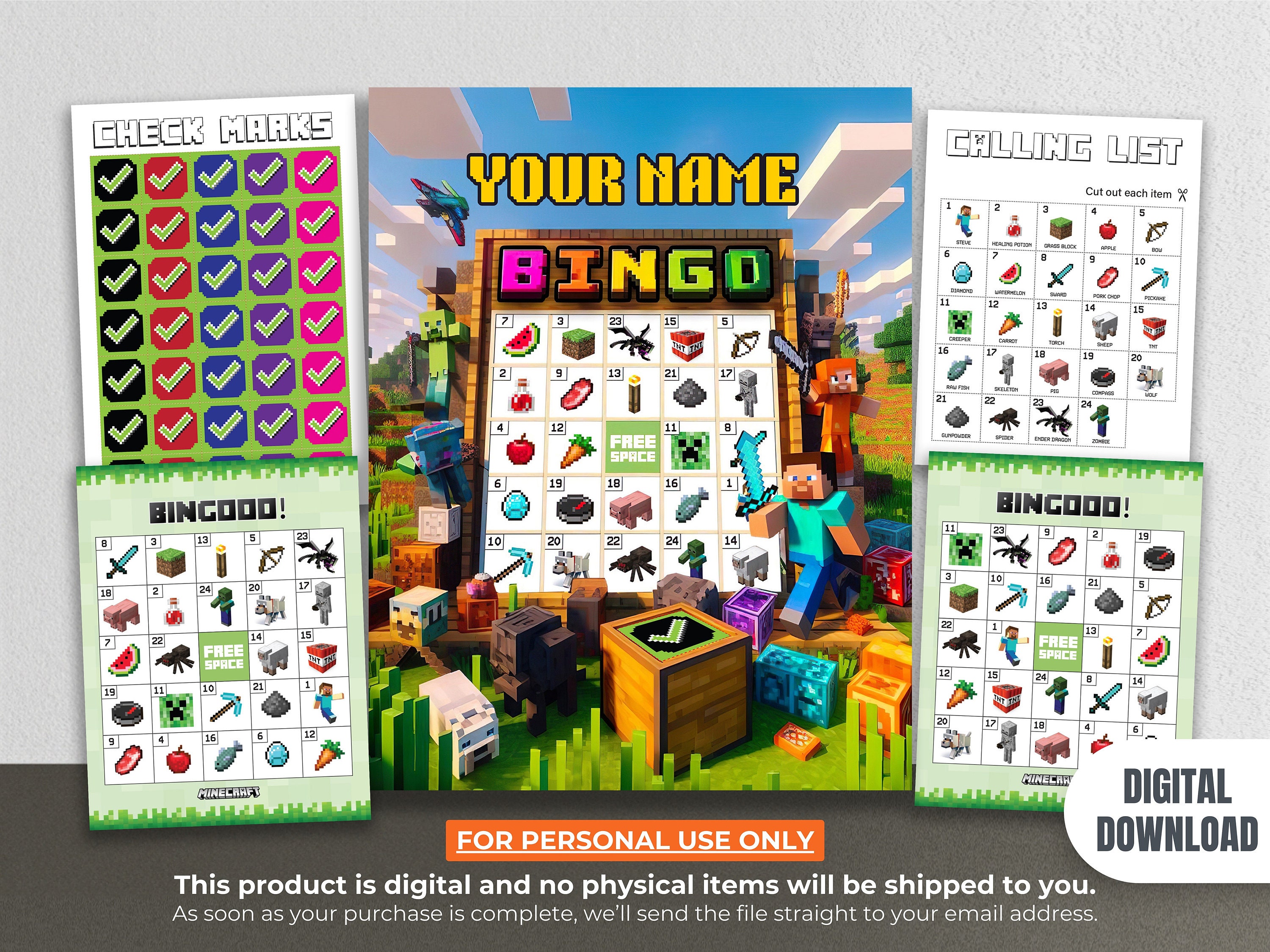 Editable Minecraft Birthday Bingo Game, Minecrafter Bingo Birthday ...