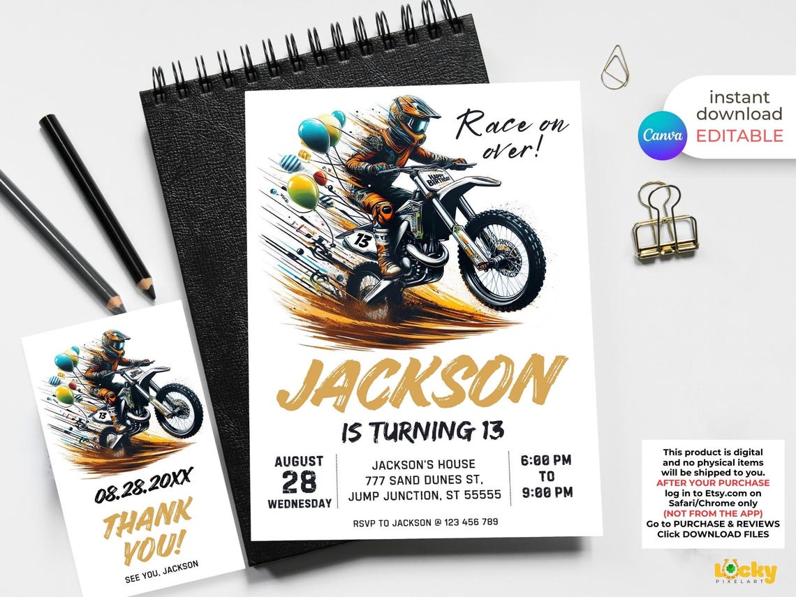 Motocross Birthday Invitation Template: Biker Party (digital) - Etsy
