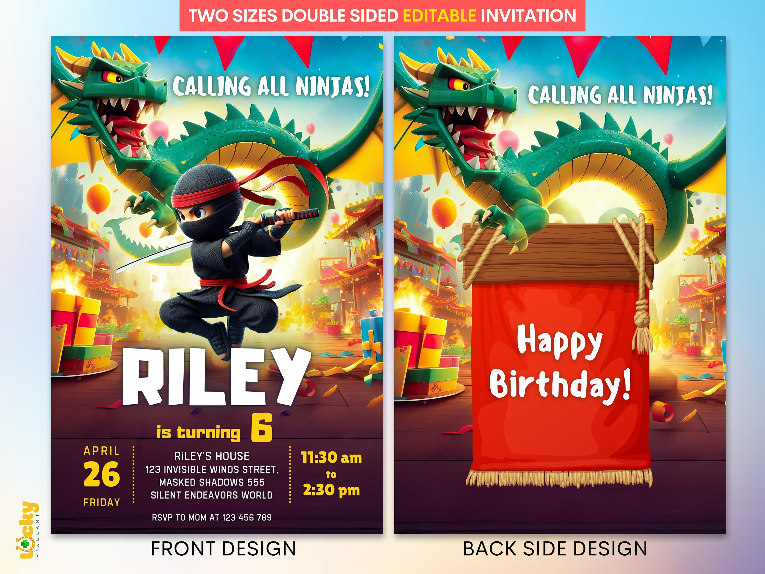 Ninja Dragon Birthday Invitation Template (digital Download) - Etsy
