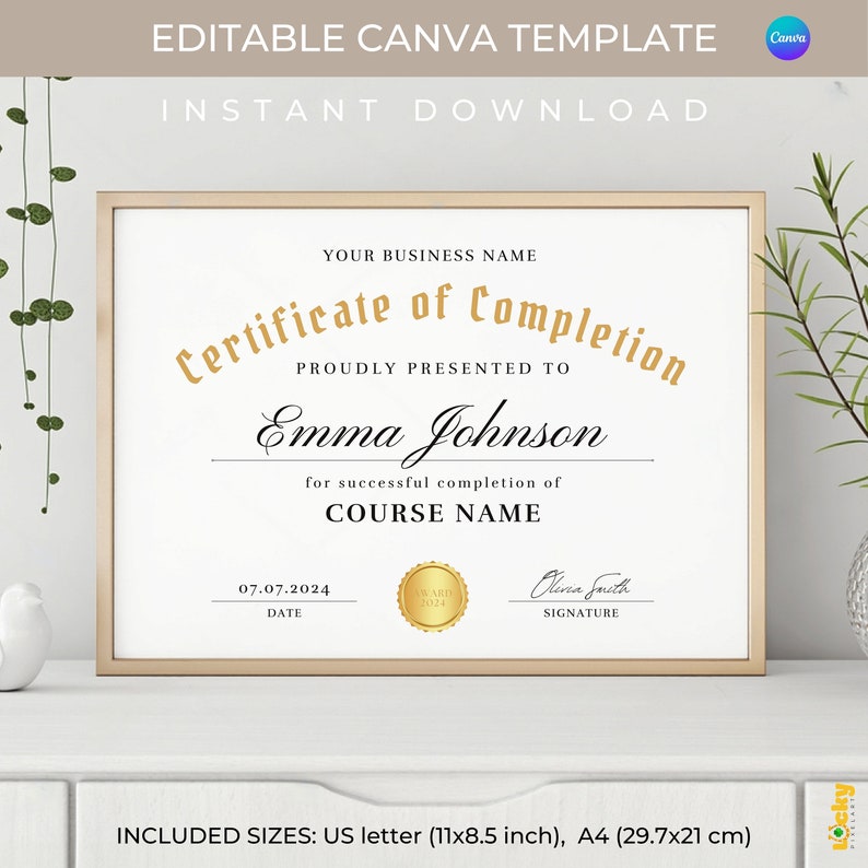 Editable Certificate of Completion Template Award Template Printable ...
