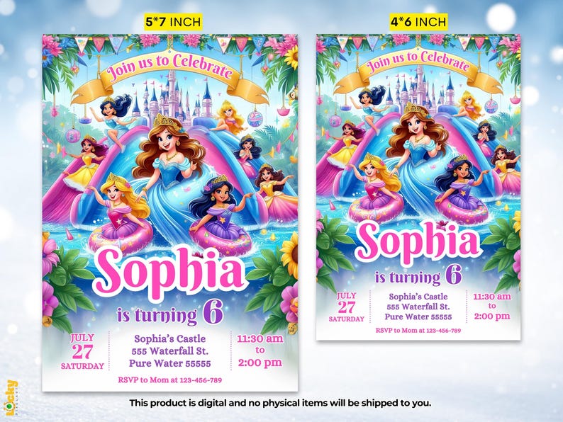 Editable Princess Pool Party Birthday Invitation for Girl Splish Splash ...