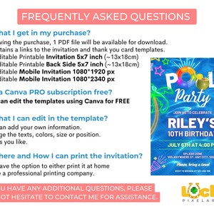 Editable Pool Party Birthday Invitation Swim Summer Pool Party Invite ...