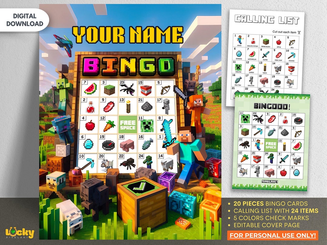 Editable Minecraft Birthday Bingo Game, Minecrafter Bingo Birthday ...