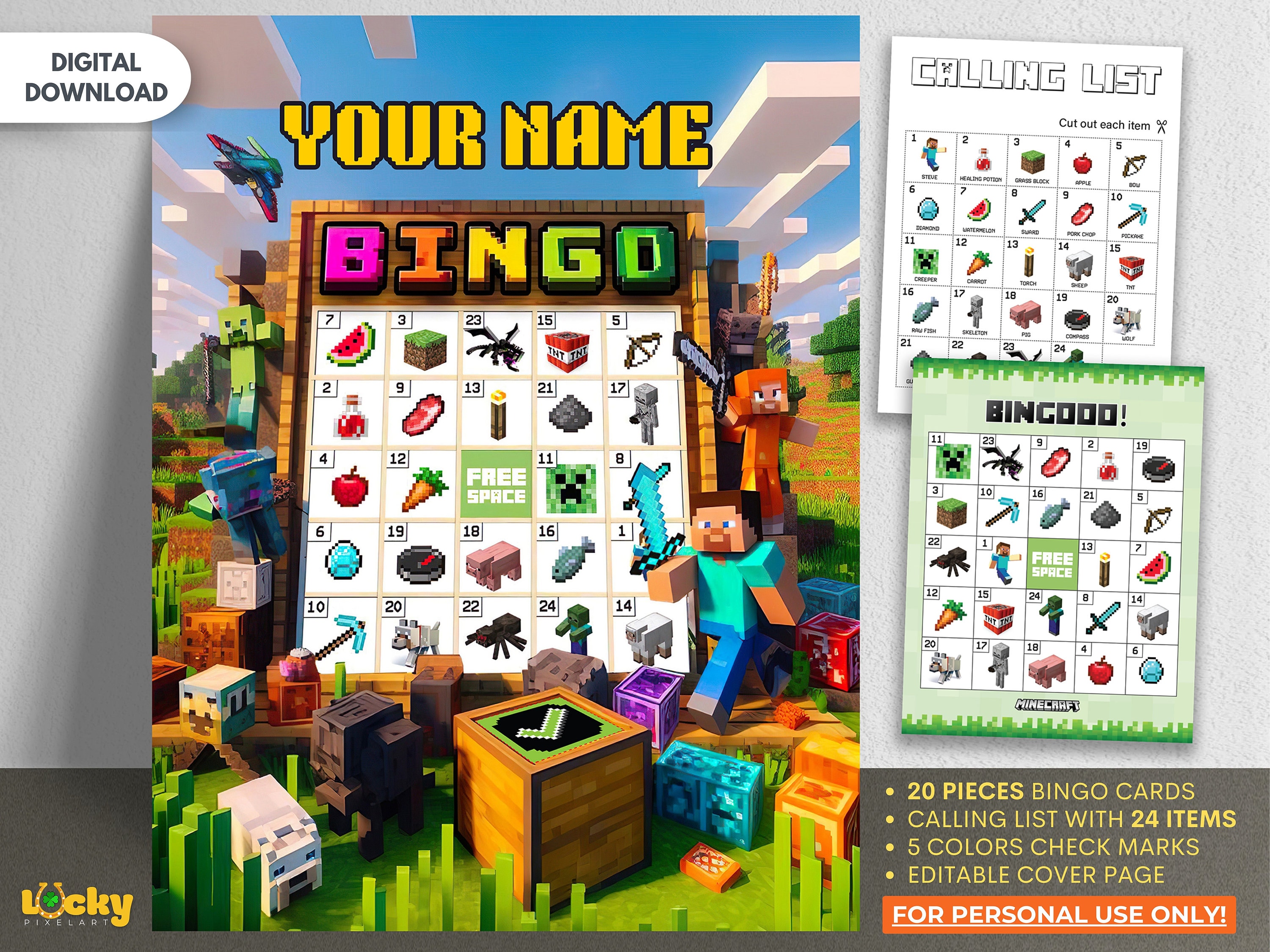 Editable Minecraft Birthday Bingo Game, Minecrafter Bingo Birthday ...