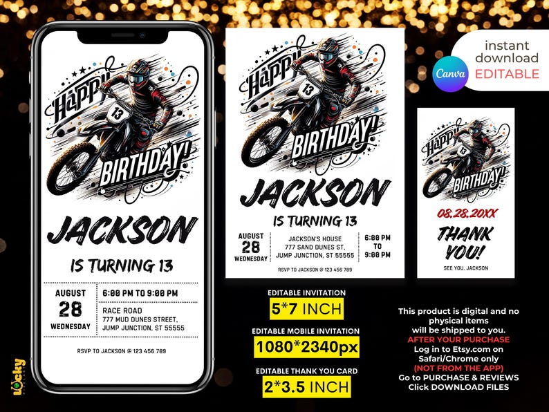 Editable Motocross Birthday Invitation Template Dirt Bike Birthday ...