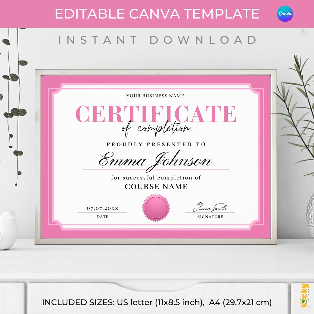 Editable Certificate of Completion Template Award Template Printable ...