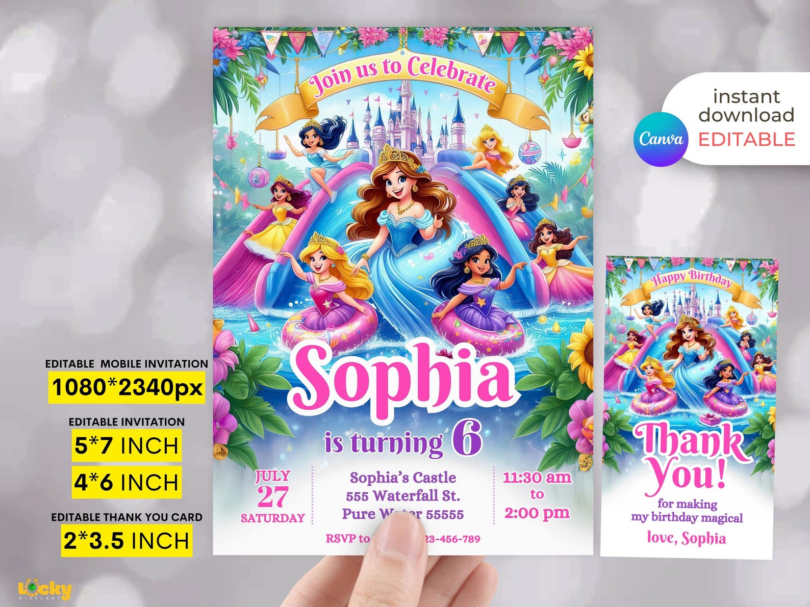 Editable Princess Pool Party Birthday Invitation for Girl Splish Splash ...