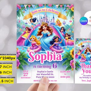 Editable Princess Pool Party Birthday Invitation for Girl Splish Splash ...