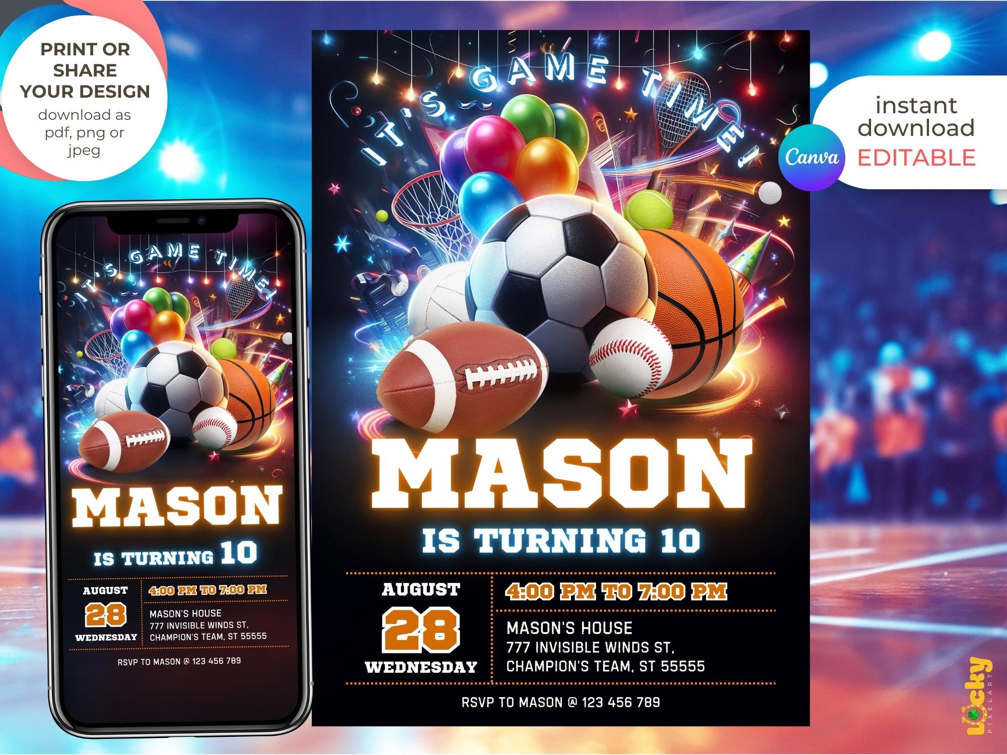Editable Sports Invitation Template Sports Flyer Neon Glow Sports ...