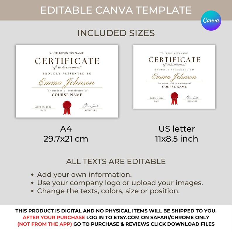 Editable Certificate of Completion Template: Elegant Award Design ...