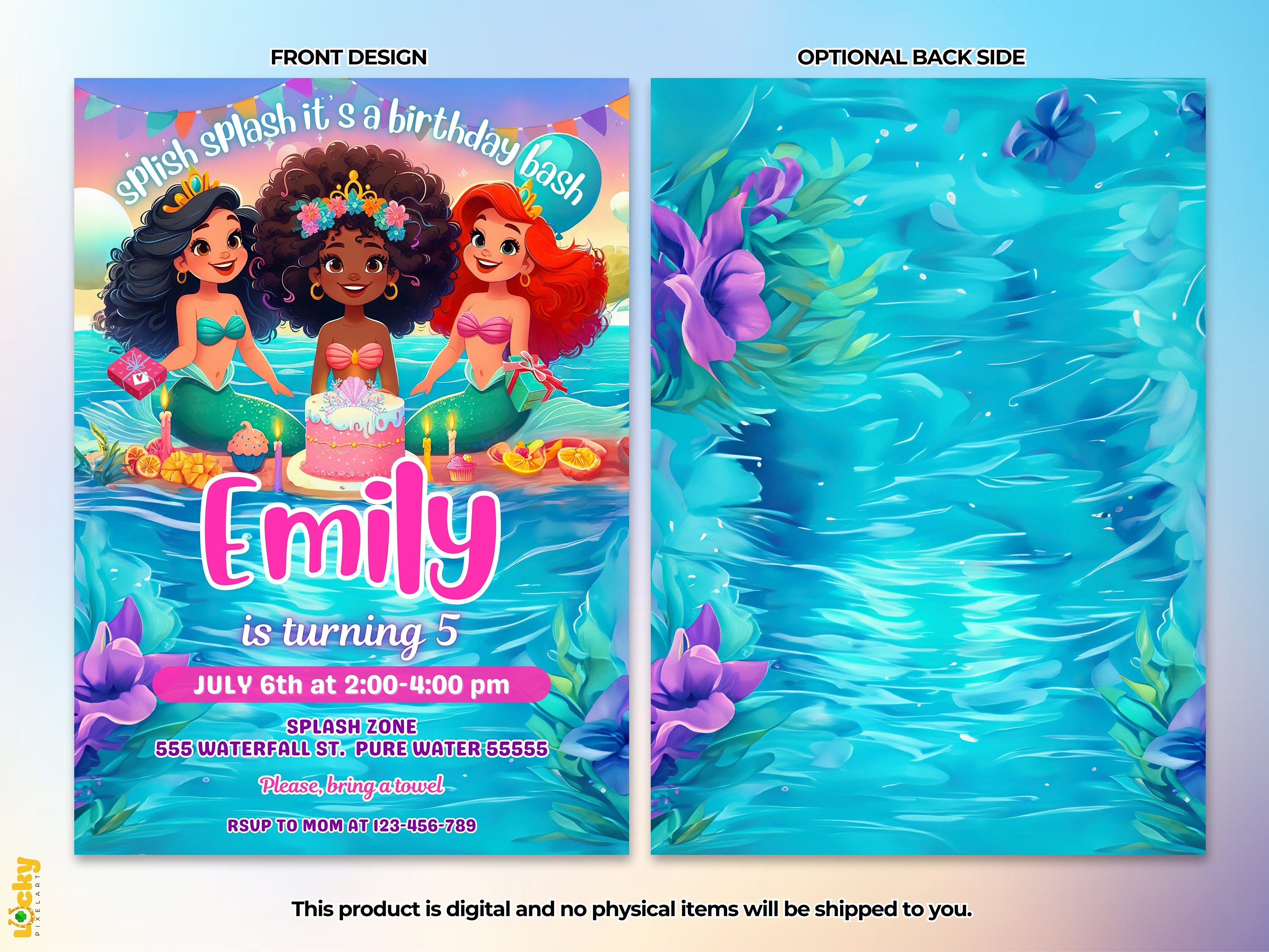 Editable Mermaid Pool Party Birthday Invitation for Girls Birthday ...