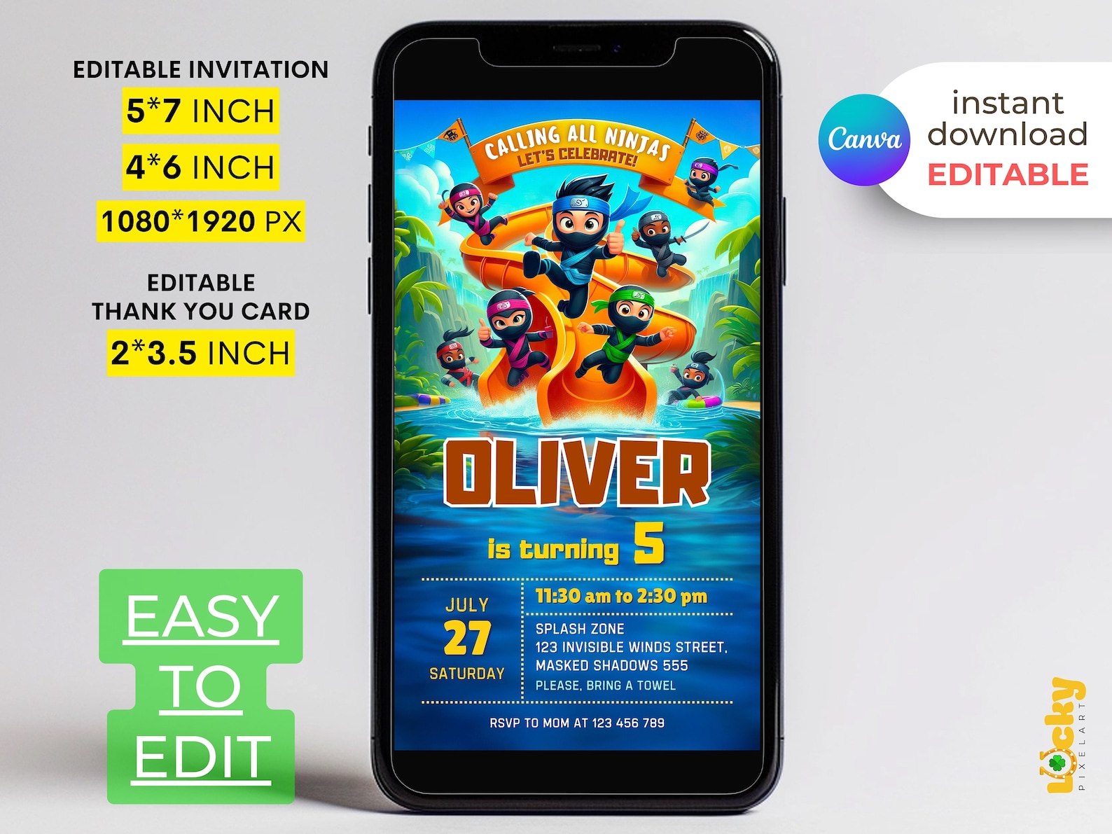 Editable Ninja Pool Party Birthday Invitation Ninja Online Birthday ...