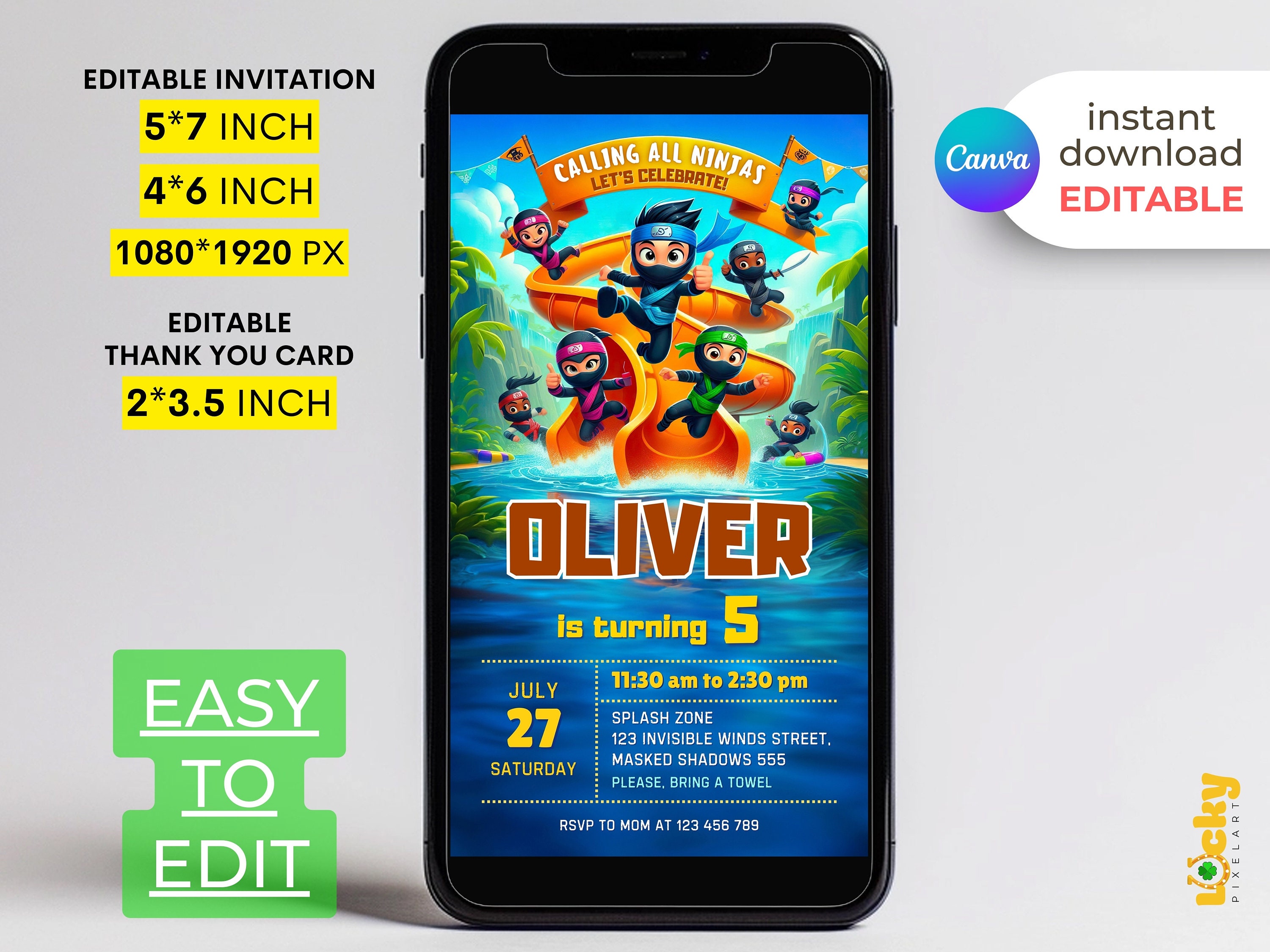 Ninja Pool Party Birthday Invitation: Editable Kids Invite (digital) - Etsy