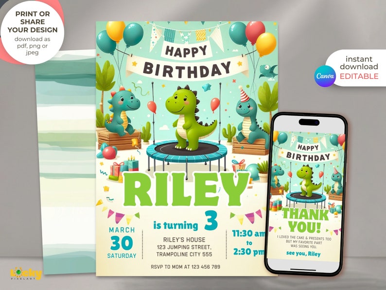 Invitación de cumpleaños de dinosaurio editable plantilla de invitación ...