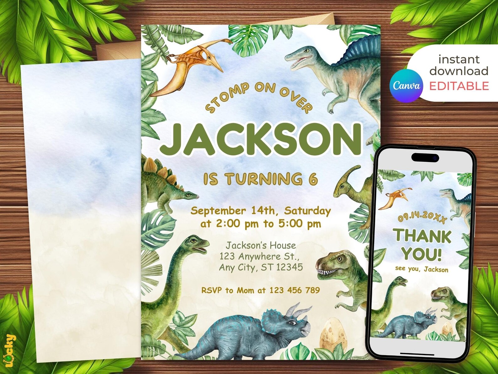 Dinosaur Birthday Invitation Template: Editable Party Theme (digital ...