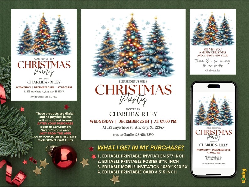 Editable Christmas Party Invitation: Holiday Dinner (digital Download ...