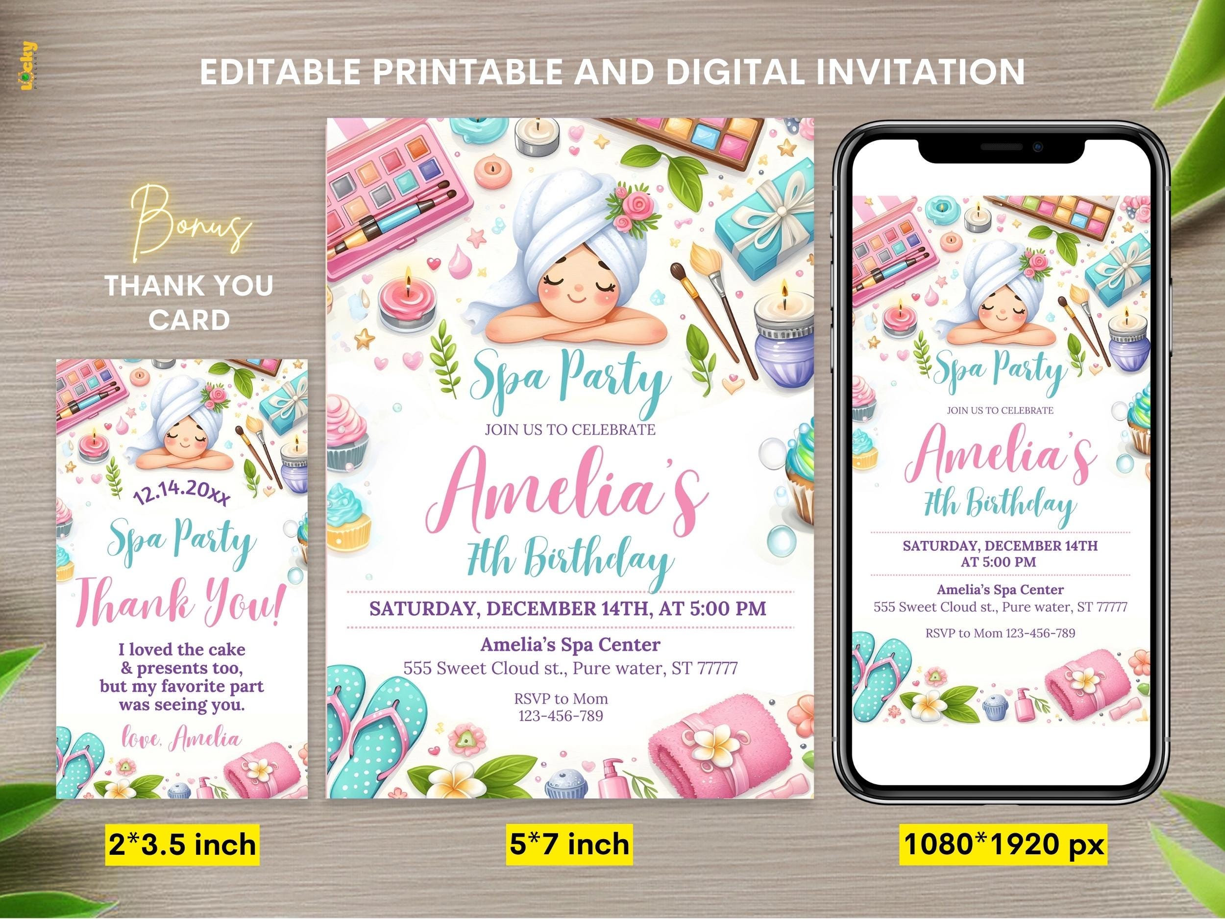 Editable Spa Birthday Party Invitation Pamper Birthday Glam Party ...