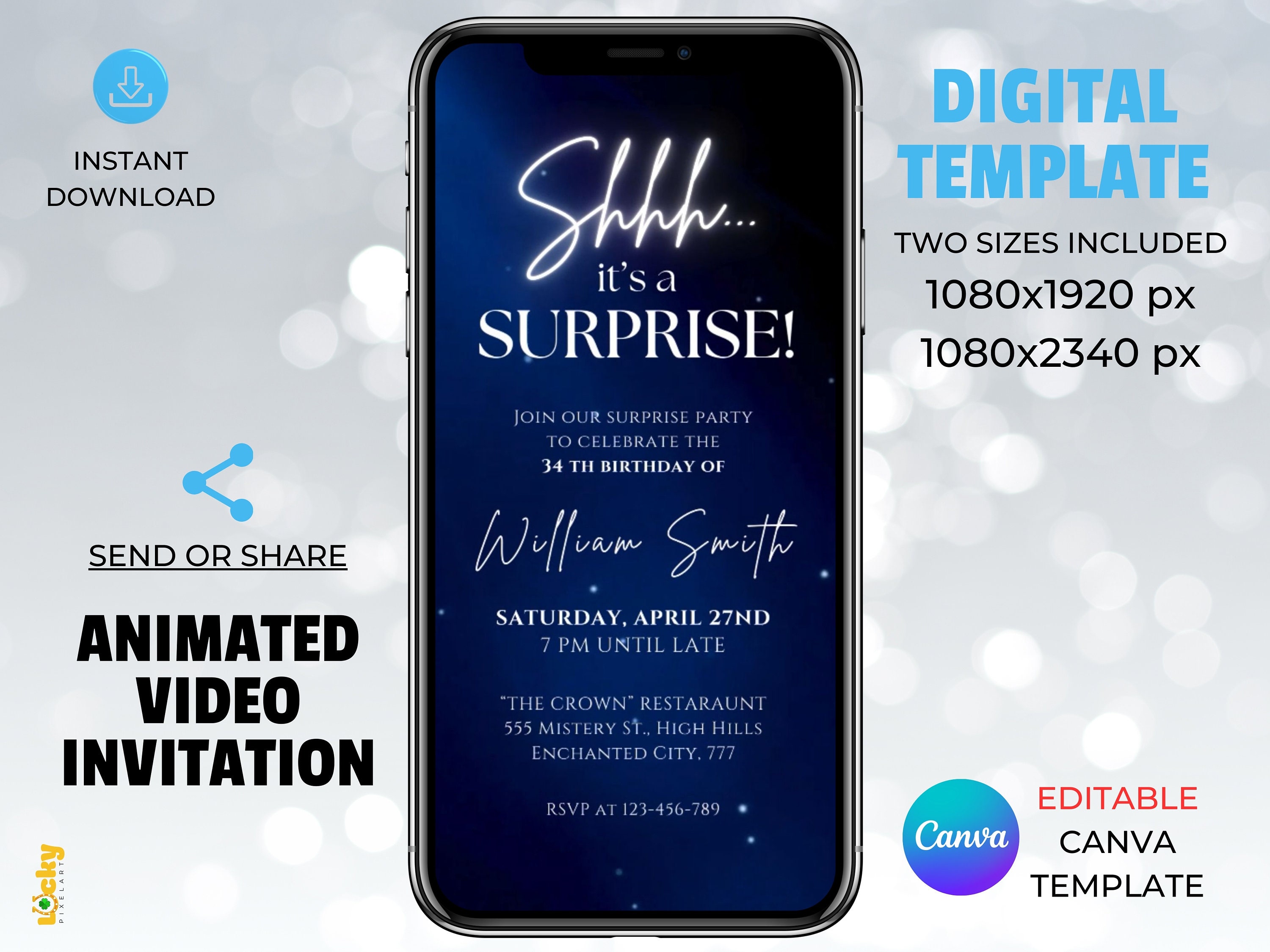 Surprise Birthday Invitation: Modern Editable Template (digital ...