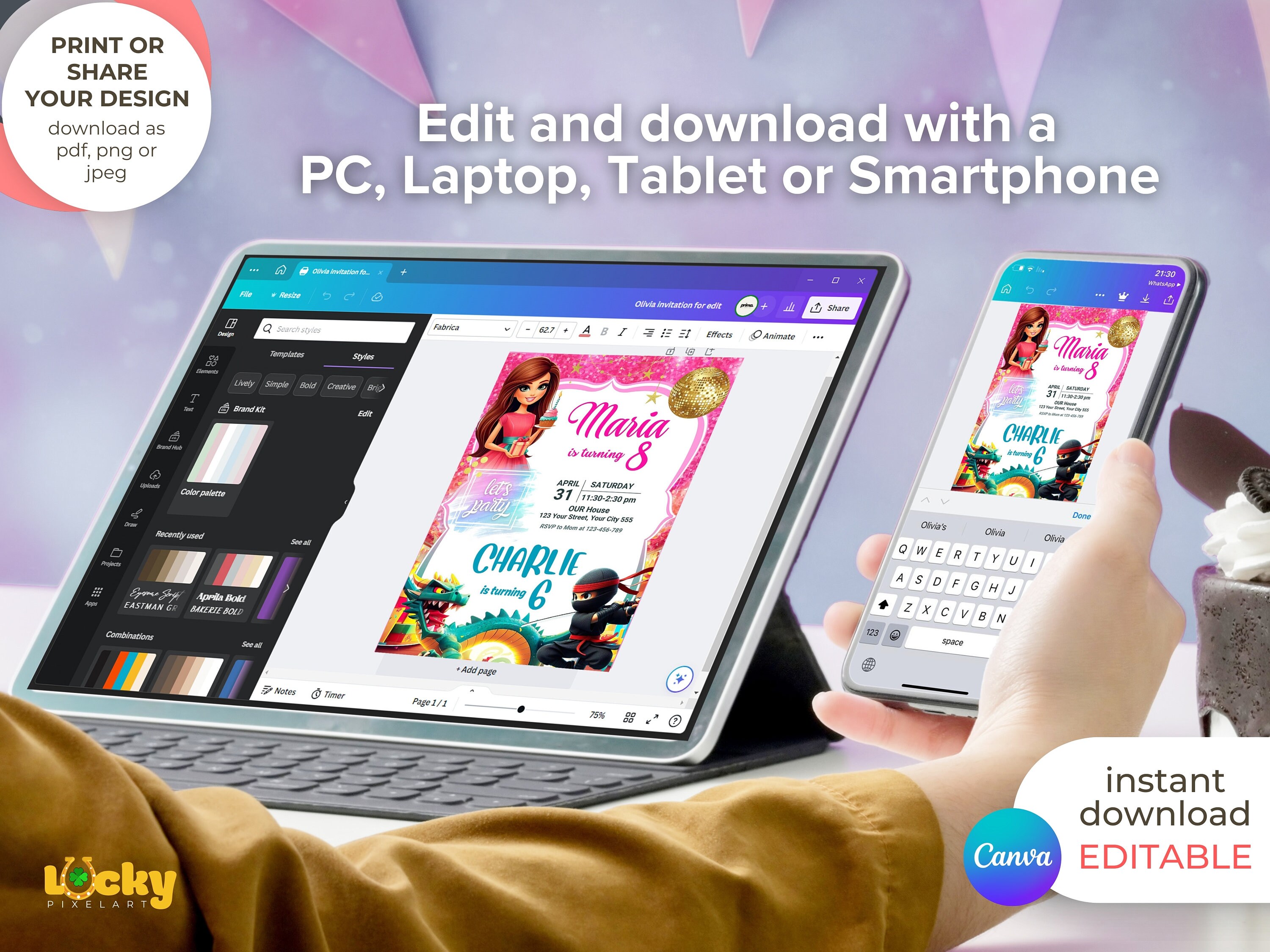 Editable Sibling Birthday Invitation Double Birthday Invitation Doll ...