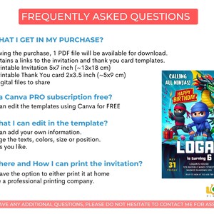 Editable Blue Ninja Dragon Birthday Invitation Digital Ninjas Birthday ...