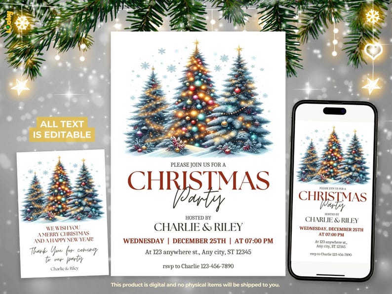 Editable Christmas Party Invitation: Holiday Dinner (digital Download ...