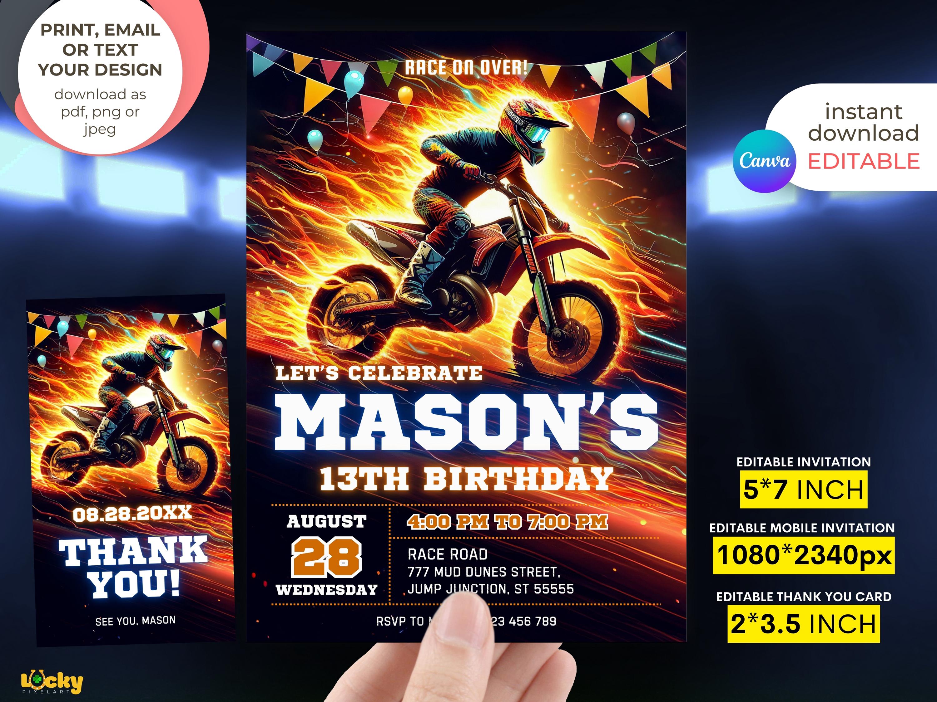 Editable Motocross Birthday Invitation Template Dirt Bike Birthday ...