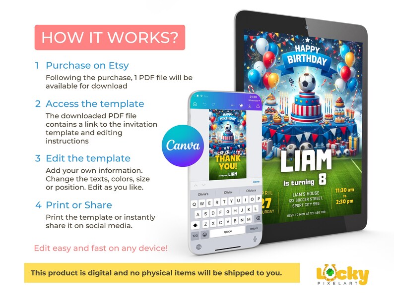 Editable Soccer Birthday Invitation Editable Printable Invite Sports ...