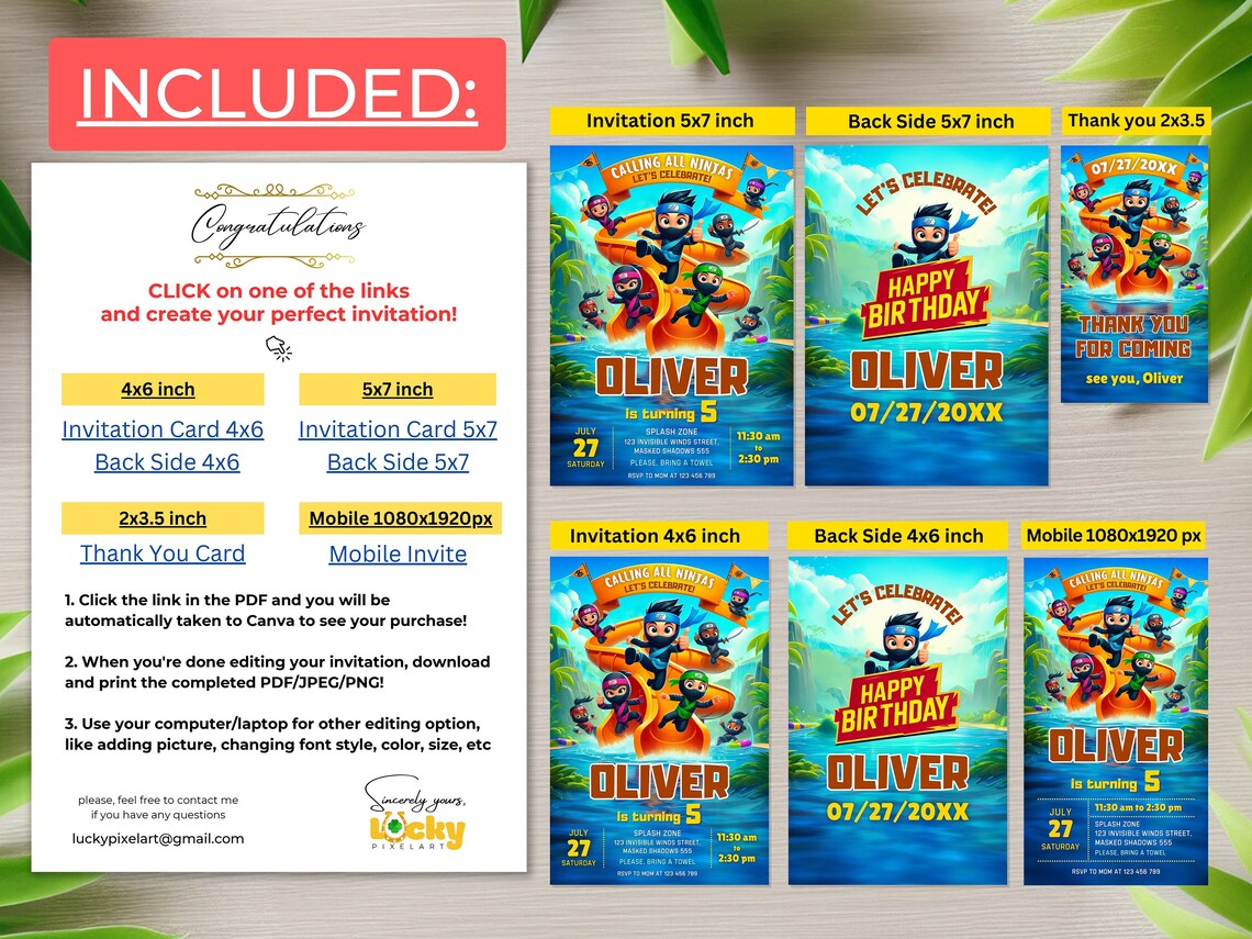 Ninja Pool Party Birthday Invitation: Editable Kids Invite (digital) - Etsy