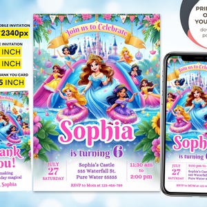 Editable Princess Pool Party Birthday Invitation for Girl Splish Splash ...