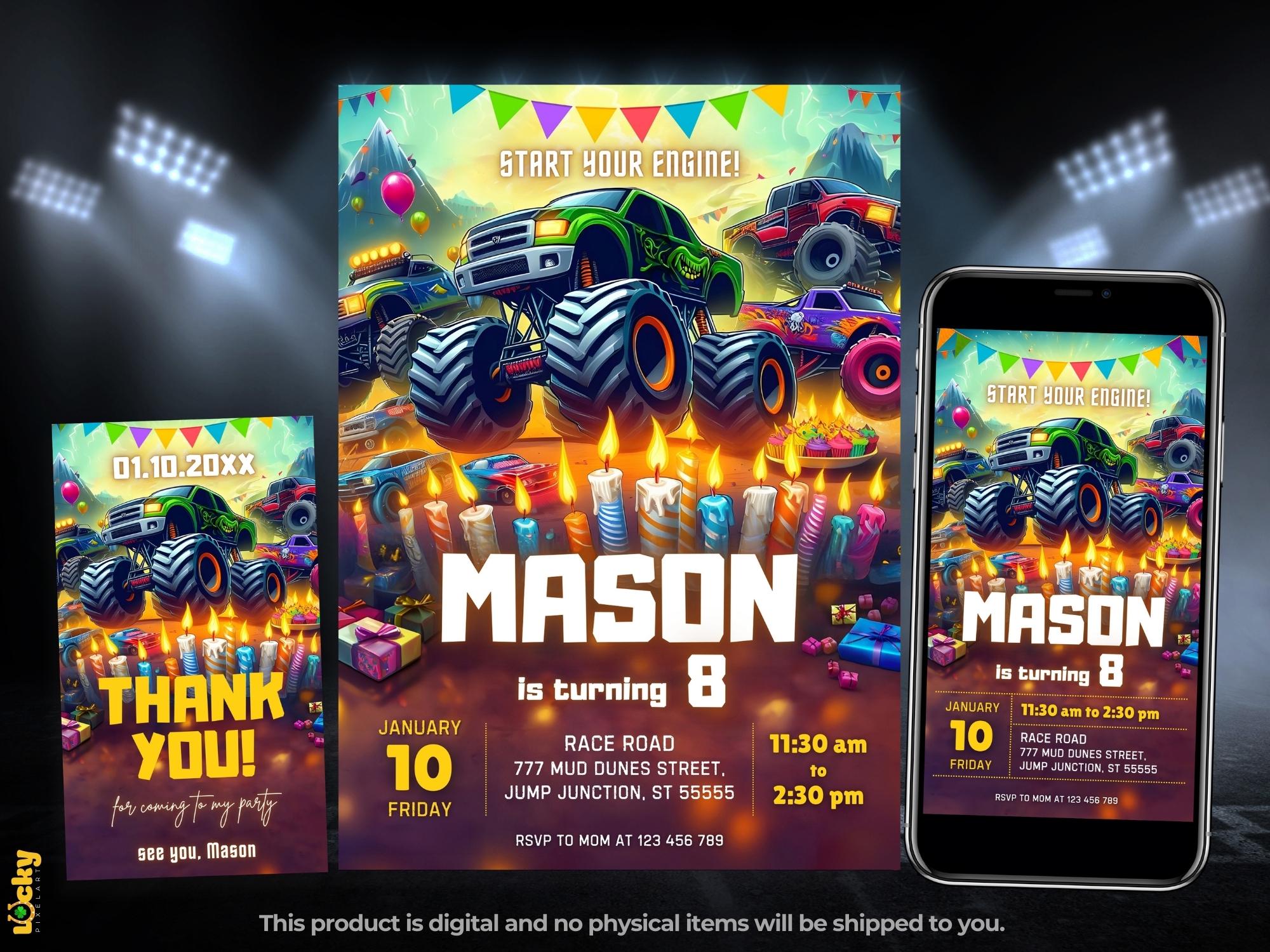 Monster Truck Birthday Invitation Template: Boys & Girls (digital Evite ...