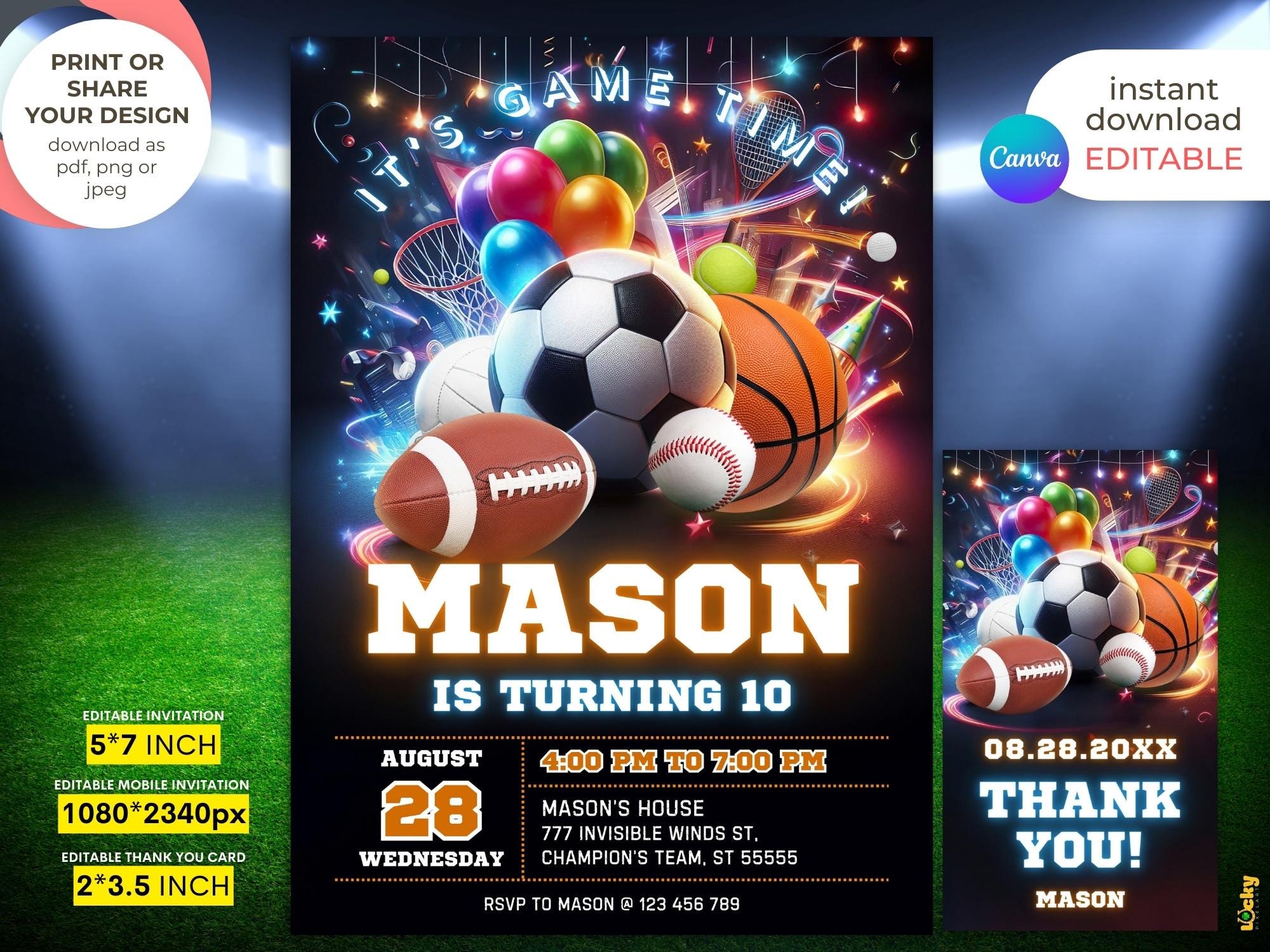 Editable Sports Invitation Template Sports Flyer Neon Glow Sports ...
