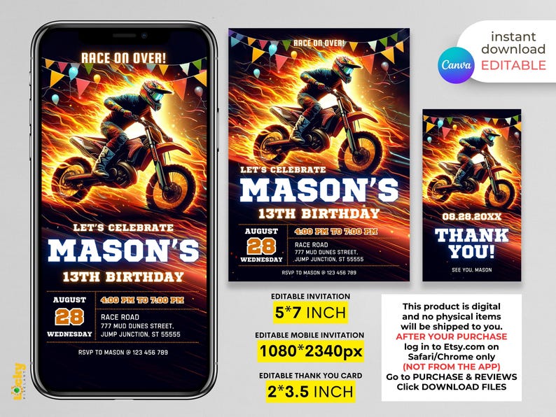 Editable Motocross Birthday Invitation: Biker Party Invite (digital) - Etsy