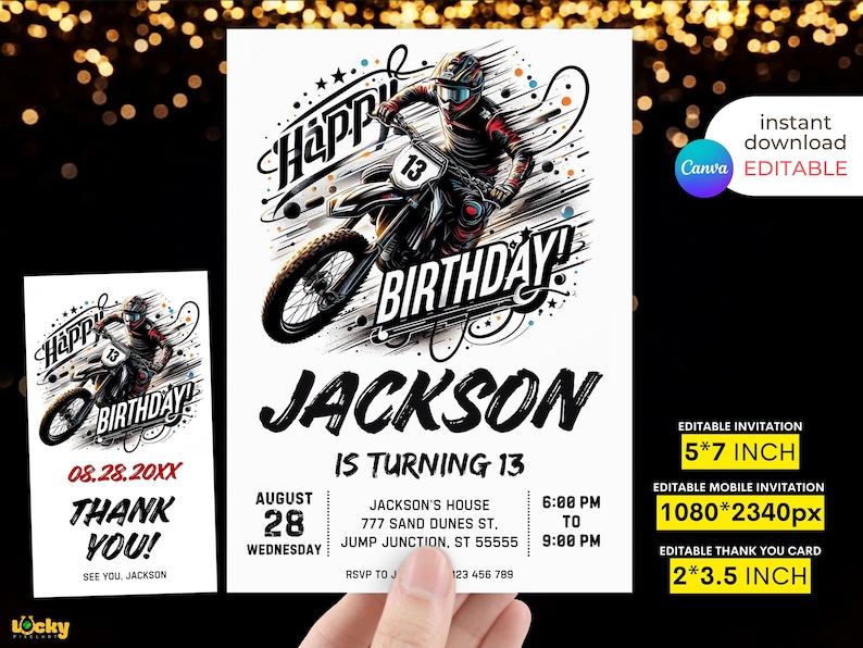 Editable Motocross Birthday Invitation Template Dirt Bike Birthday ...