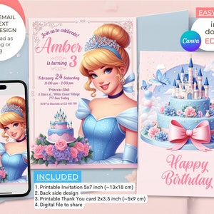 Editable Cinderella Birthday Invitation: Princess Party (digital ...