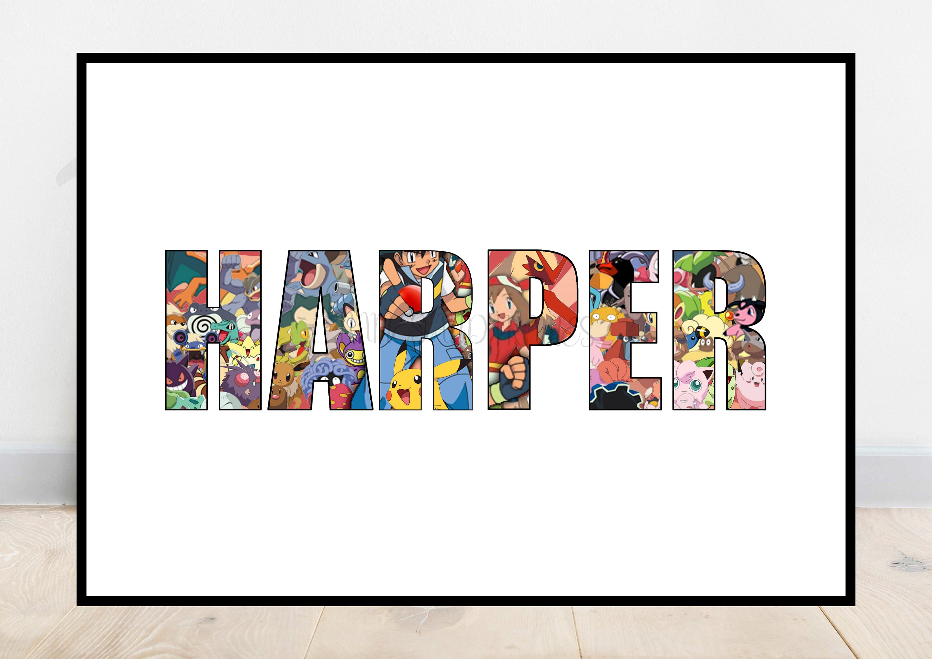 Personalised Pokemon Name Print Custom Pokemon Character Print Child's ...