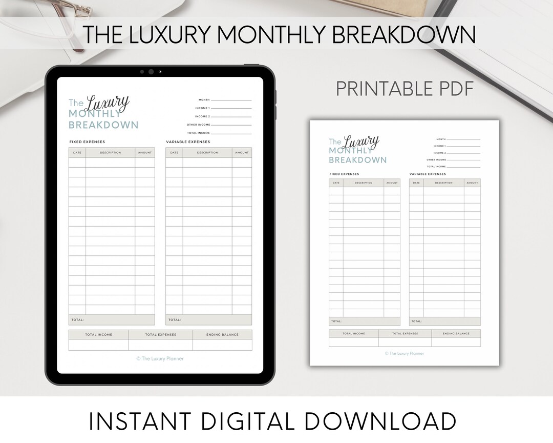 Monthly Expense Breakdown | Budget Planner | Digital Download | Monthly ...