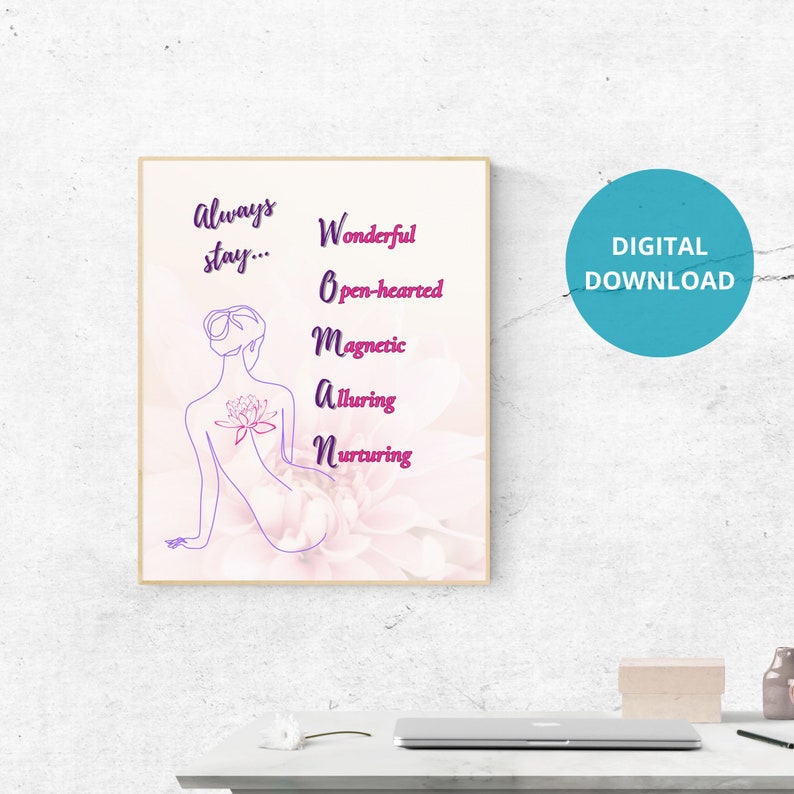 Always Stay Woman Acronym Printable Wall Art, Motivate Gift for Ladies ...