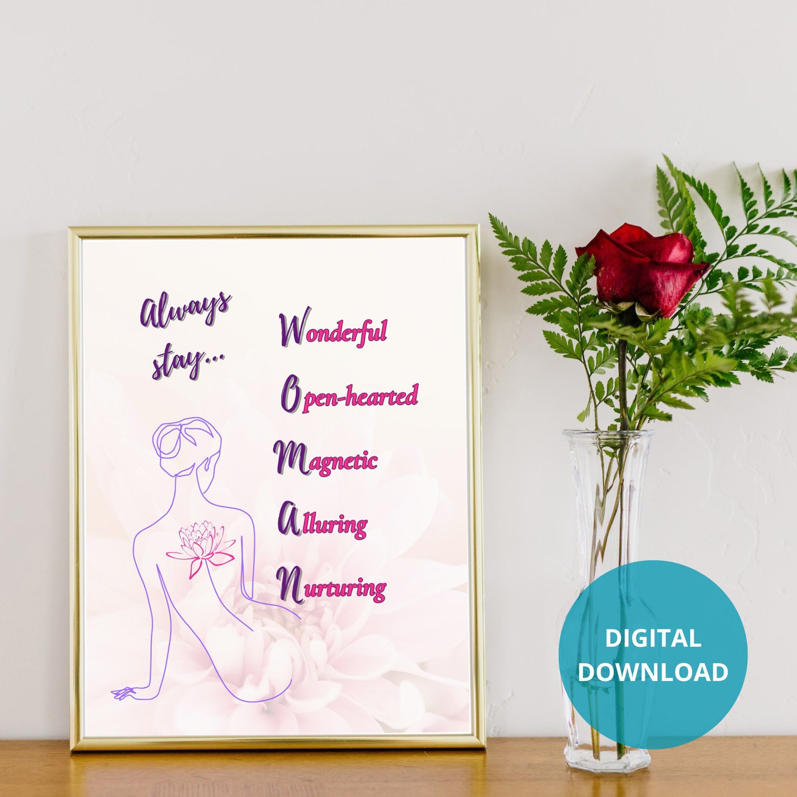 Always Stay Woman Acronym Printable Wall Art, Motivate Gift for Ladies ...
