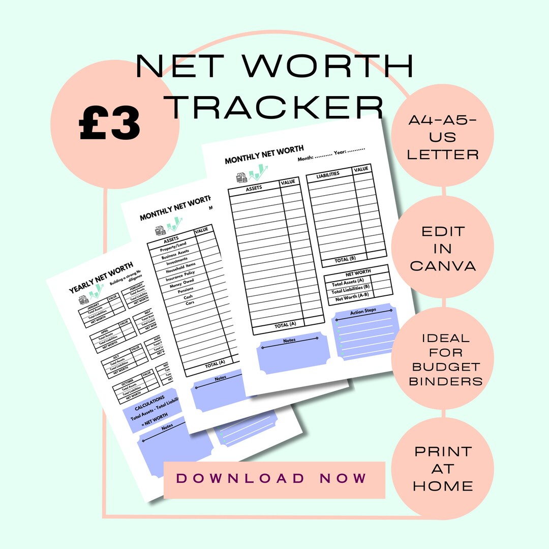 Net Worth Tracker Monthly Net Worth Financial Tracker Assets and ...