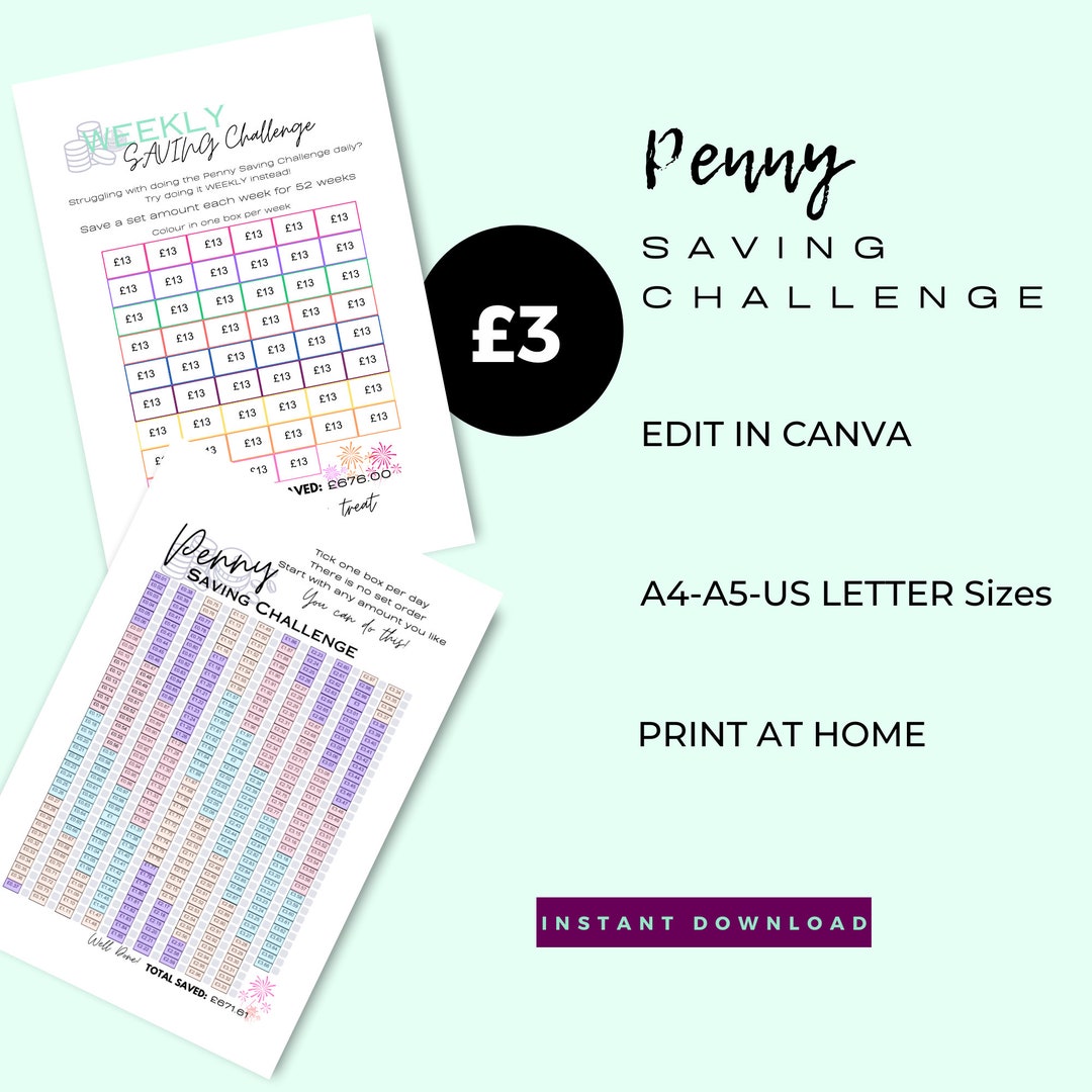 Penny Saving Challenge Money Saving Tracker Daily Saving Budget Binders ...