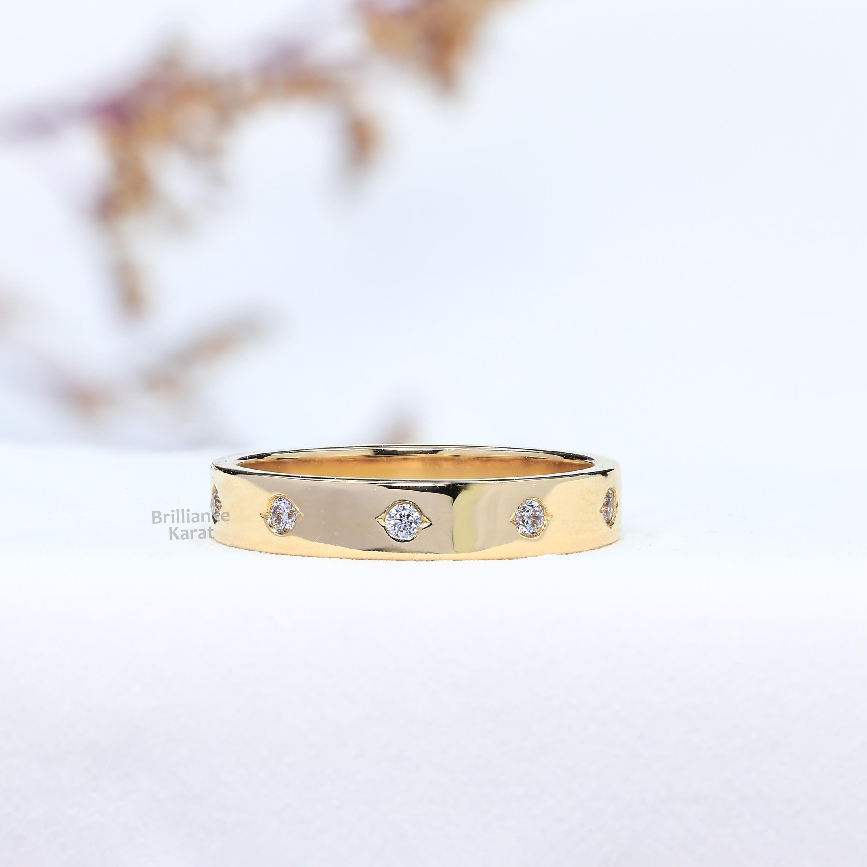 Flush Set Moissanite Band 14K Solid Gold Flush Round Moissanite ...