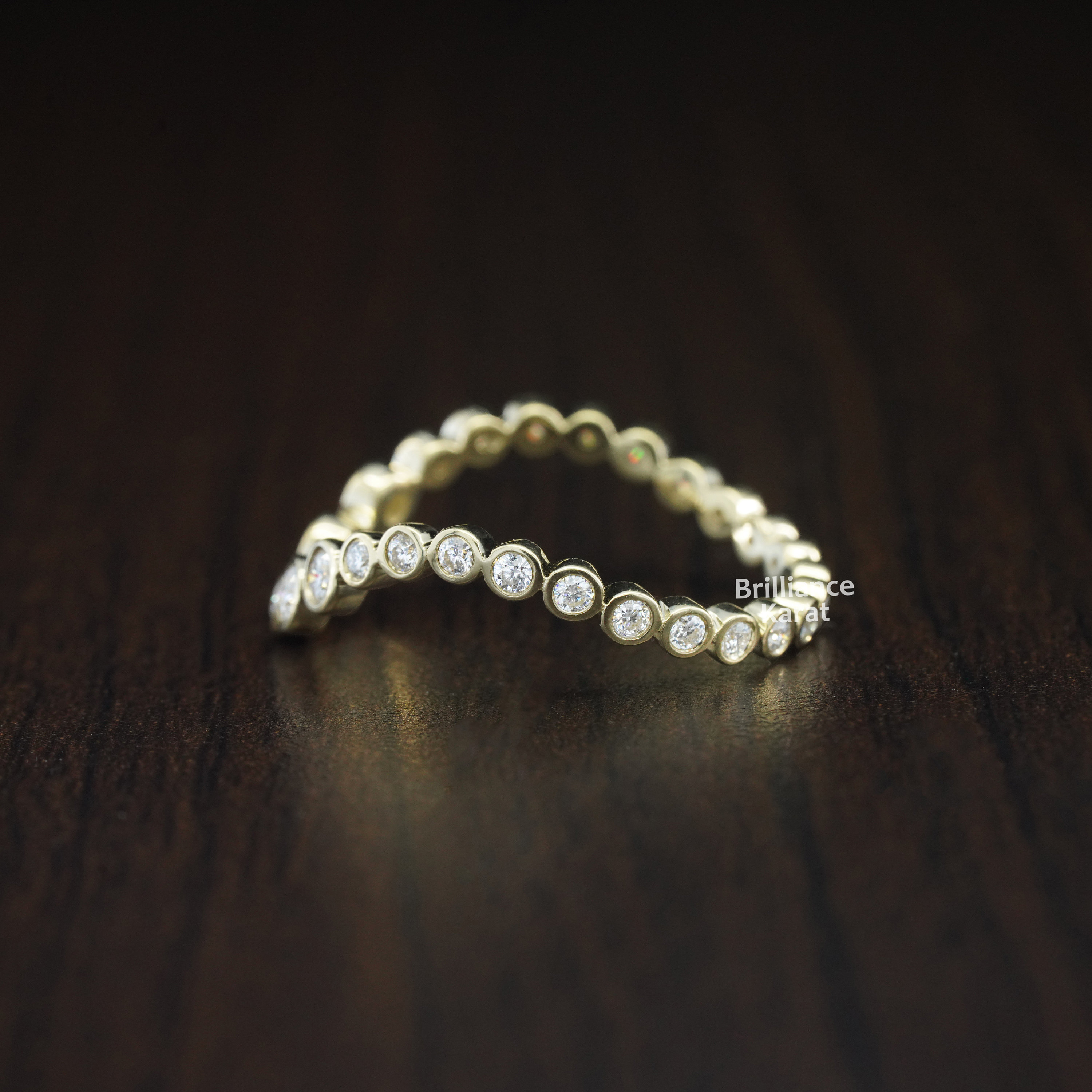 Curved Wedding Band Round Moissanite Full Eternity Band Bezel Set ...