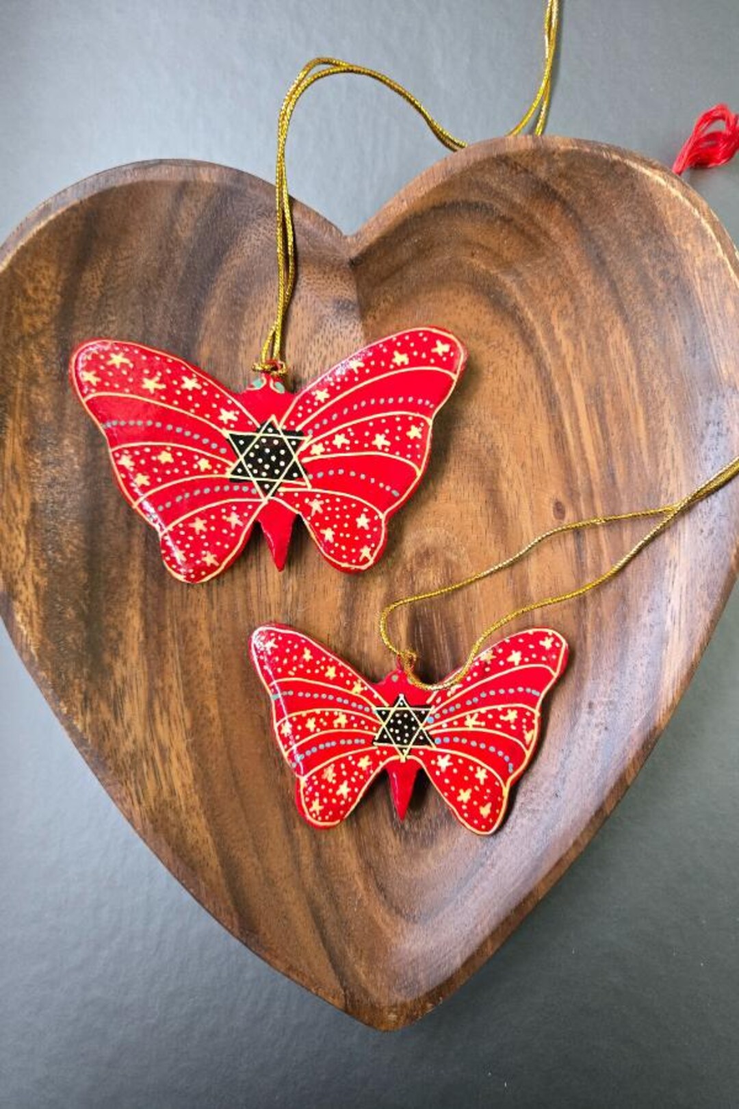 Set of Paper Mache Hand-painted Red Butterfly Ornaments - Etsy