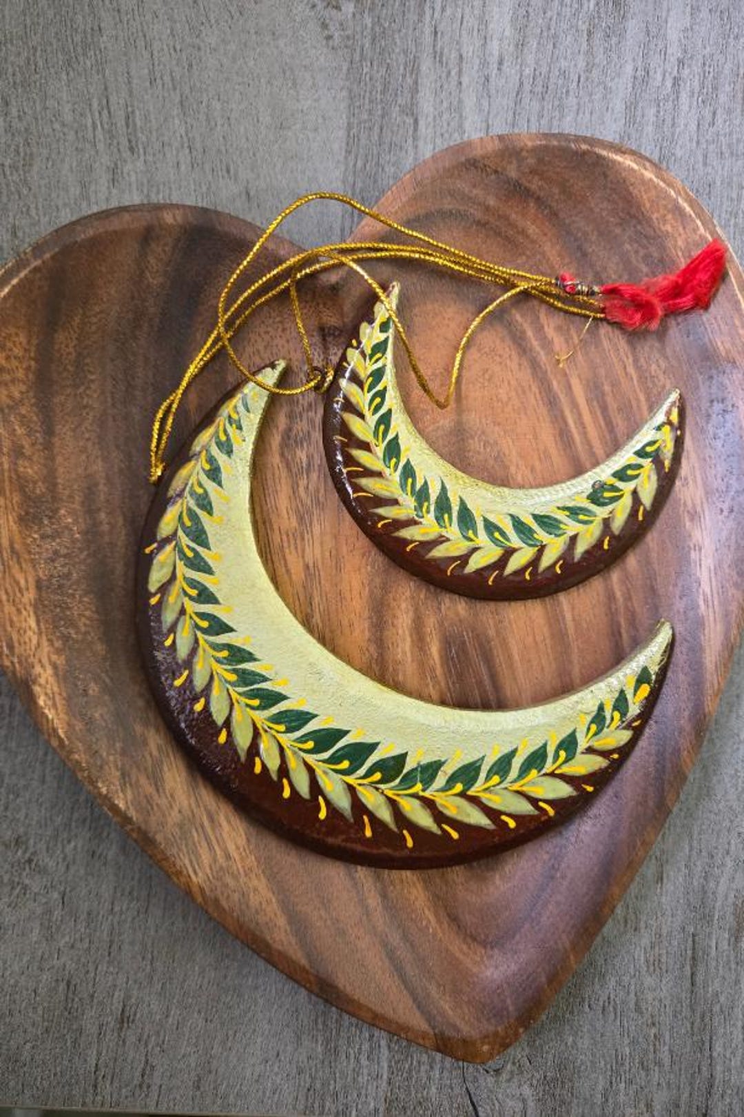 Set of Paper Mache Hand-painted Moon Ornaments - Etsy