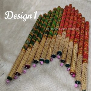 Bulk Traditional Wooden Bandhni Navratri Dandiya Sticks | Handmade ...