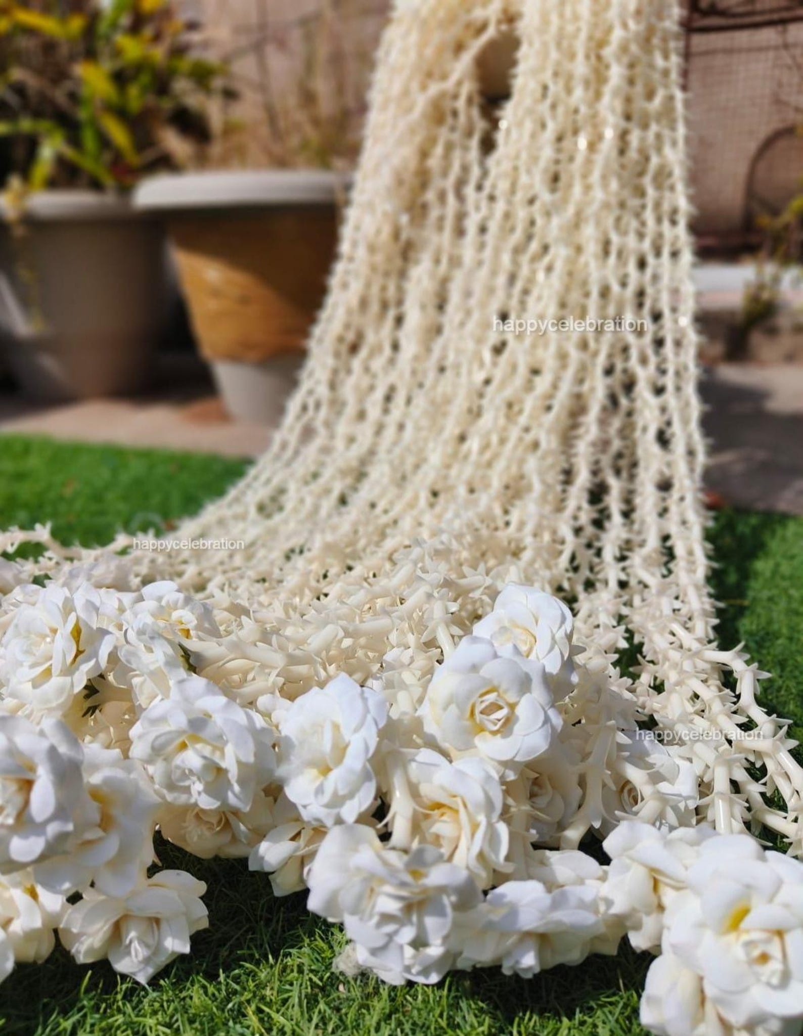 Off White Tuberose With White Rose Flower Garland – Faux Jasmine & Rose ...