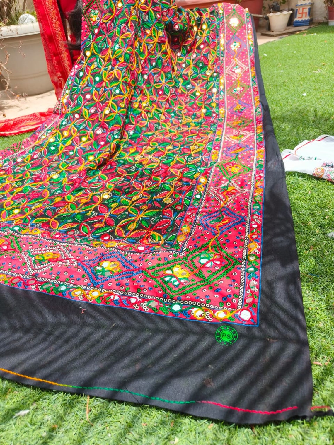 Pakistani Mirror Work Embroidered Partywear Dupatta - Colorful ...
