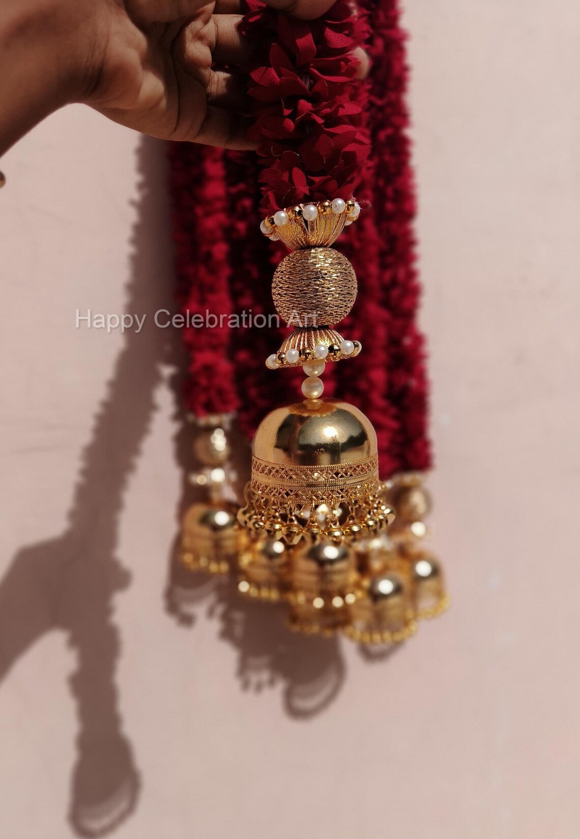 Royal Red/maroon Jasmine Heavy Gajra Garland,metal Dome Latkan Garlands ...