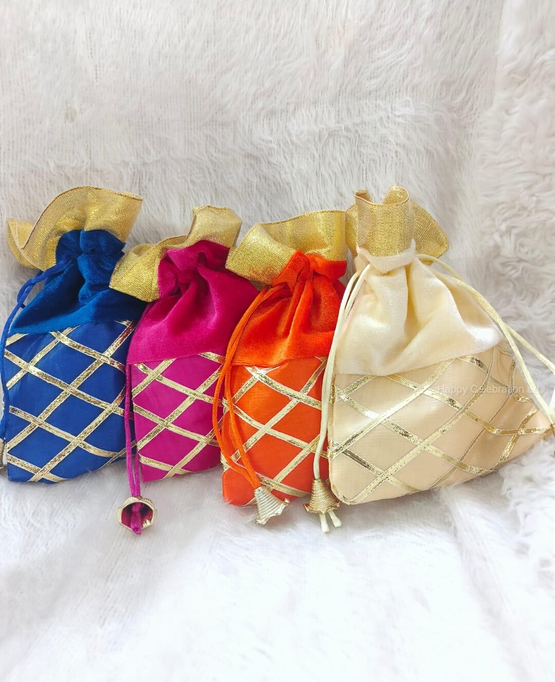 Elegant Velvet Embroidered Potli Bag | Traditional Bridal Drawstring ...