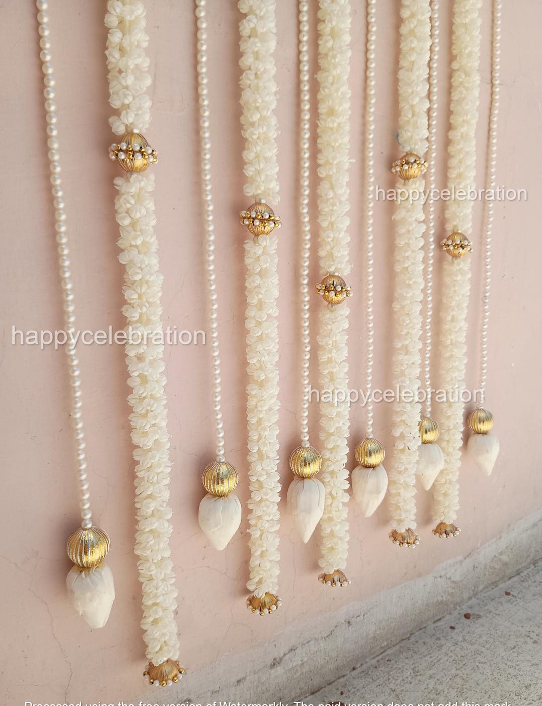 Jasmine Set of 6/10/20/30/40/50/60/70/100 Chain/ladi Decor, Mogra and Pearl White Solawood Lotus ...